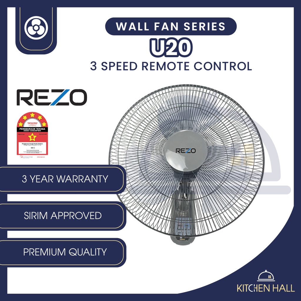 KH_ SIRIM REZO 18" Wall Fan U20 3 Blades Speed IR Remote Control Copper ...