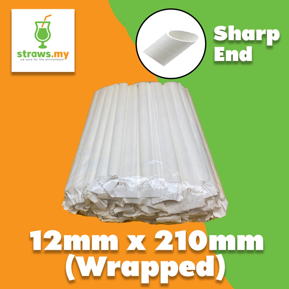 12mm White Paper Straws (1000pcs) - Individual Wrapped, Sharp End ...
