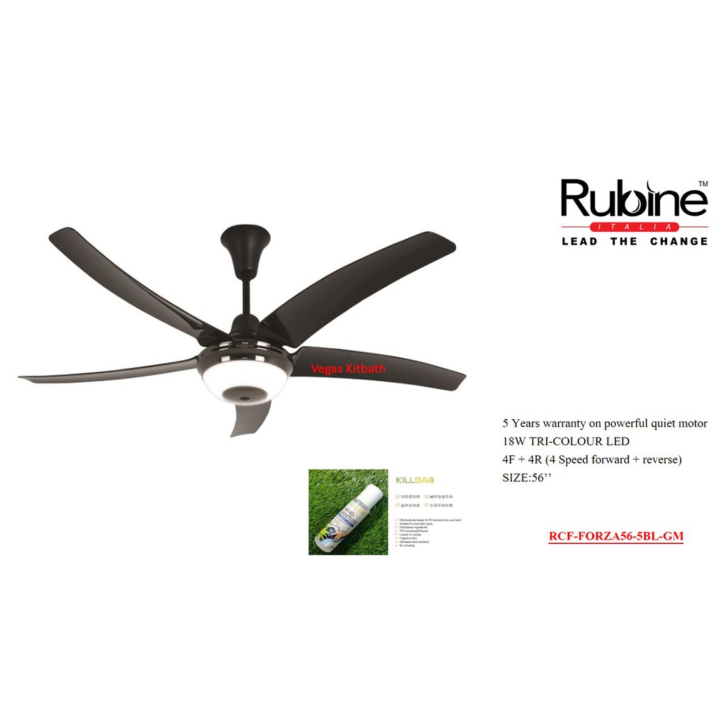 RUBINE CEILING FAN WITH LIGTH -56 INCHI -RCF-FORZA56-5BL-GM | Shopee Malaysia