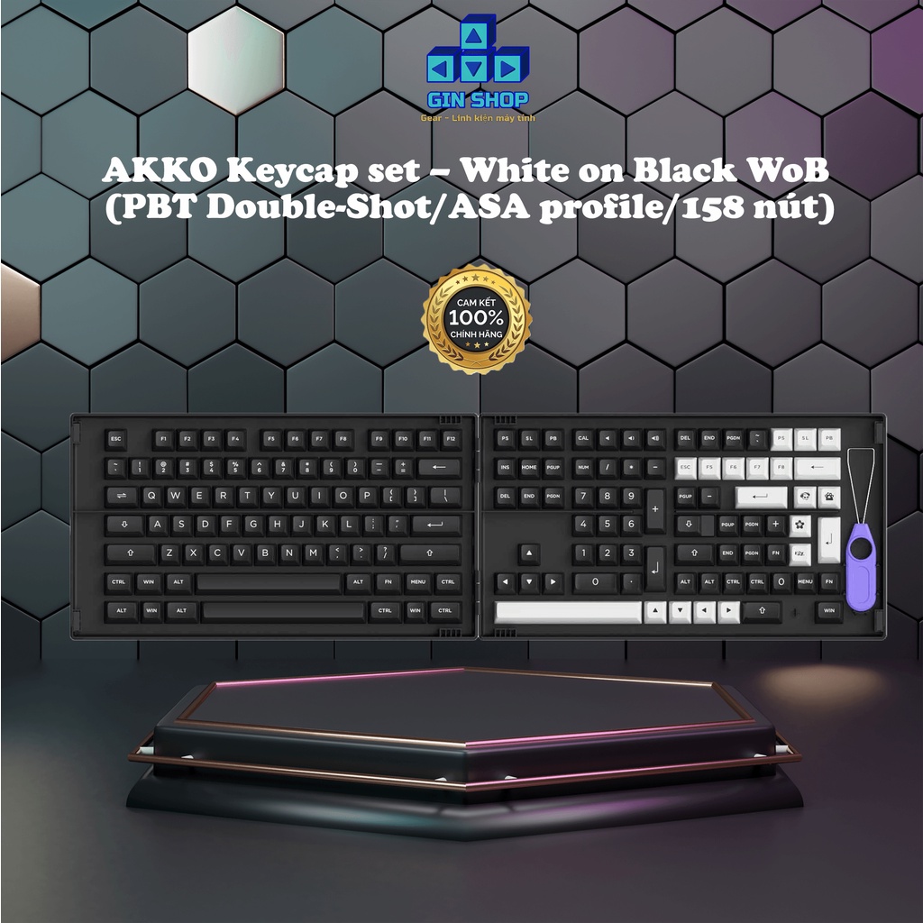 Keyboard Button AKKO Keycap set - White on Black WoB (PBT Double-Shot ...