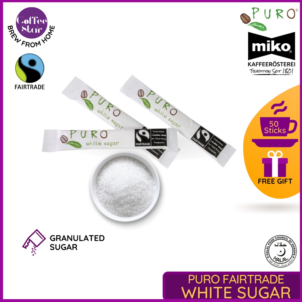 Puro White Sugar Stick [50 Stick x 3gm] Fairtrade | Belgium Import ...