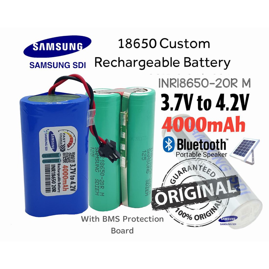 Samsung 18650 1S2P Battery 4000mAh 3.7v 4.2V With BMS 3A Cell Pack Li ...