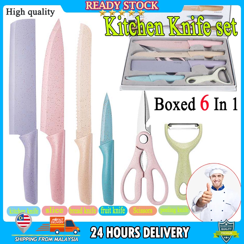 Colorful Knife Set Kitchen Knife Knives Set 6 In 1 Set Gunting Pisau ...