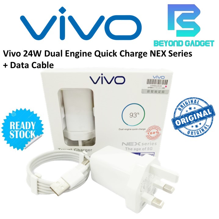 Vivo 24W Dual Engine Quick Charge NEX Series UK Plug Charger with Type ...