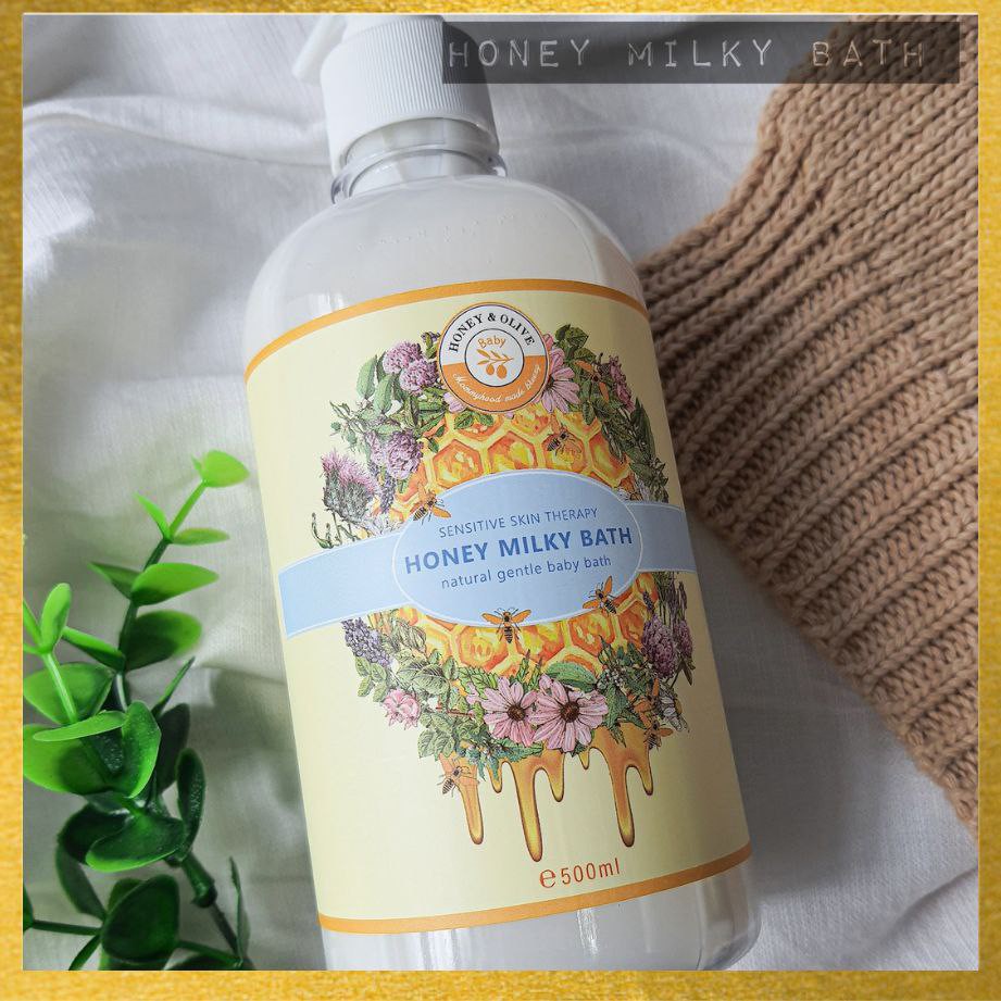 Honey Olive Baby (500ml) Honey Milky Bath for Sensitive and Eczema Skin Mandian Natural Untuk ...