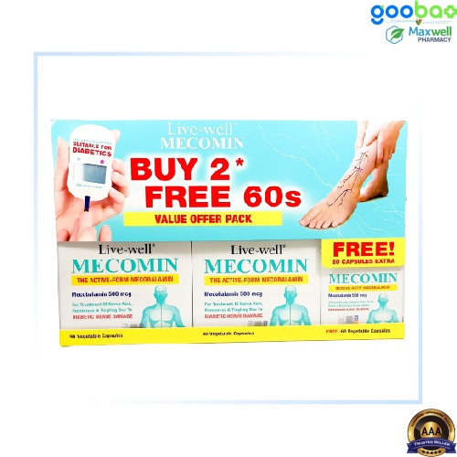 LIVE-WELL Mecomin Mecobalamin 500mg 2x90capsules FREE 60capsules ...
