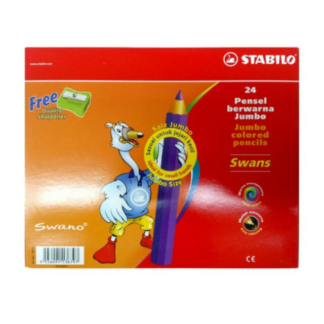 STABILO SWANS JUMBO 24 Colored Pencils (LONG) | Shopee Malaysia