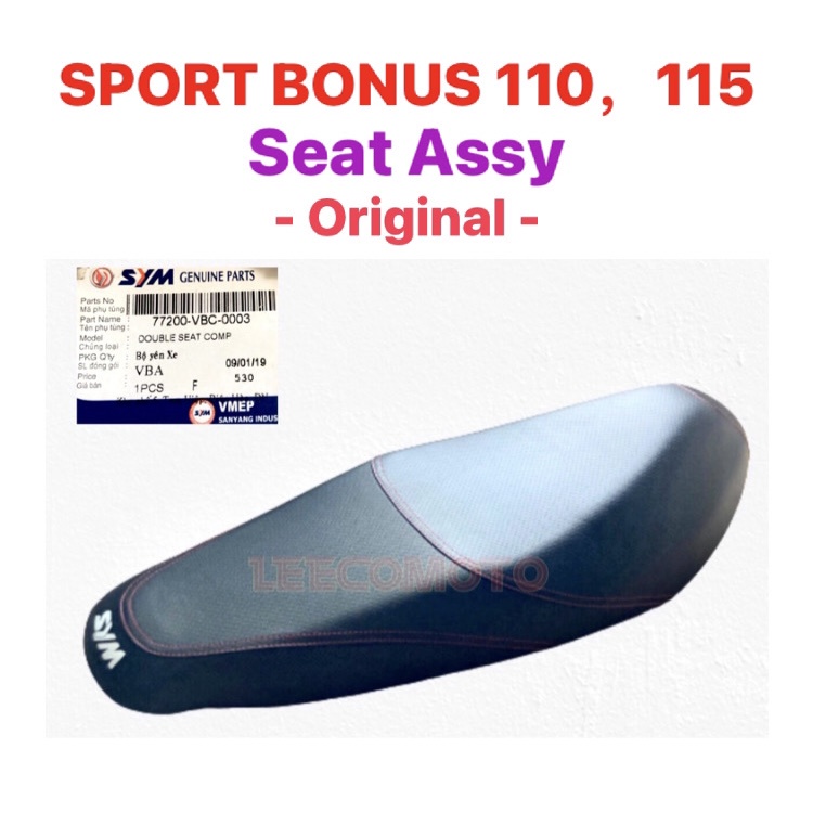 ORIGINAL SYM SPORT BONUS 110 115 SEAT ASSY RED LINE CUSION CUSHION ...