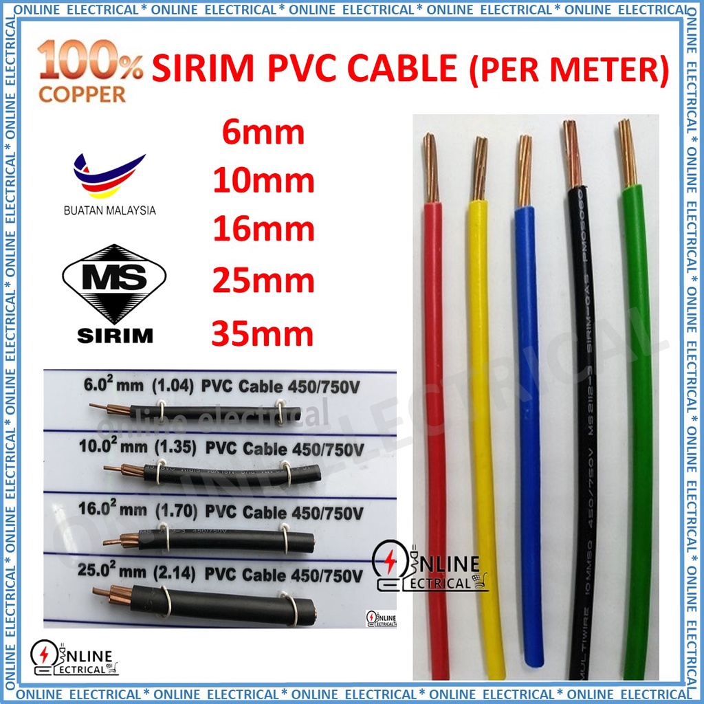 1 METER SIRIM 6mm/10mm/16mm/25mm/35mm PVC CABLE | Shopee Malaysia