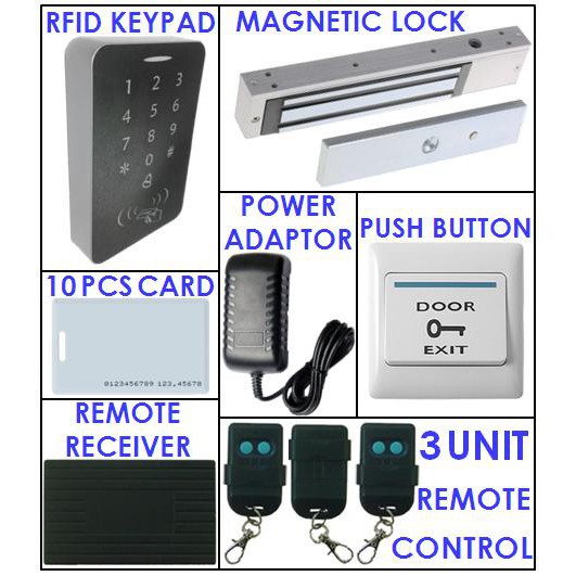 RFID Door Access System + Remote Control (Keypanel, Em Lock, Adaptor ...