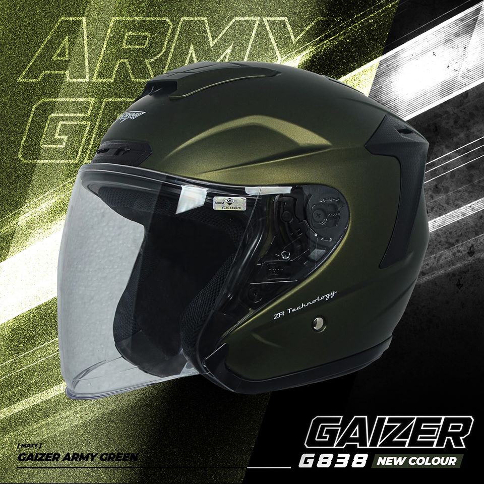 GRACSHAW GAIZER G838 MATT ARMY GREEN OPEN FACE HELMET | Shopee Malaysia