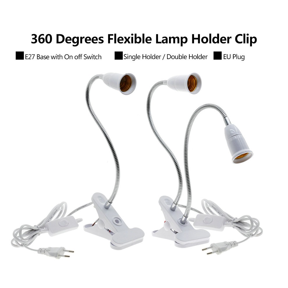 Lamp Holder Clip 360 Degrees Flexible E27 Base With ON OFF Switch Desk ...