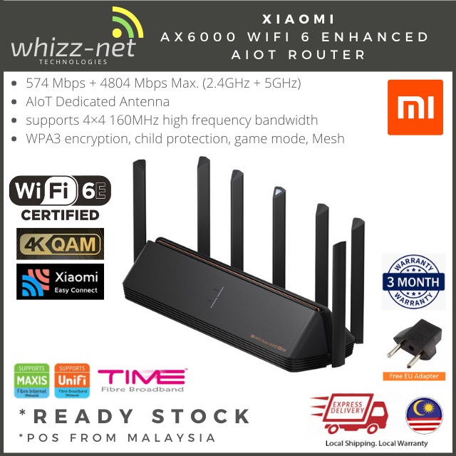 Xiaomi AX6000 WiFi 6 Enhanced AIoT Dual Band Wireless Router for UniFi ...