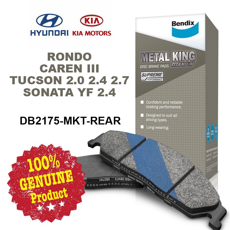 Original Bendix [DB2175MKT] Rear Brake Pad - Hyundai Tucson i45 Sonata ...