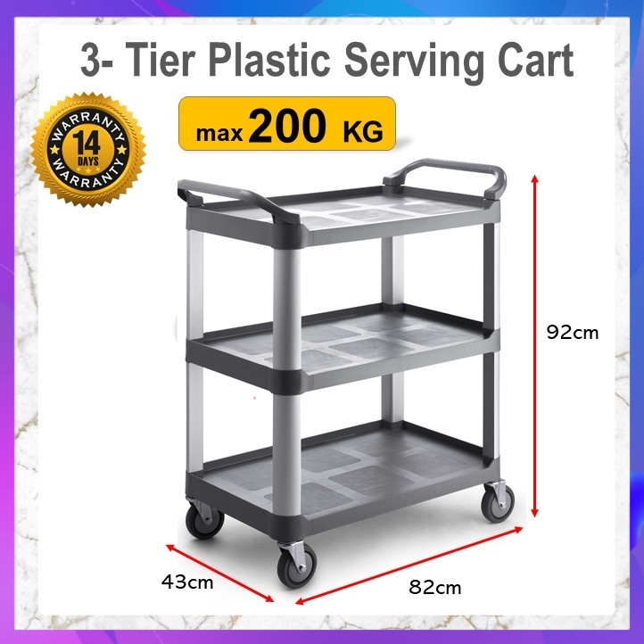 3-Tier Rectangular Serving Cart/ Food Trolley Plastic Trolley/ 2 ...