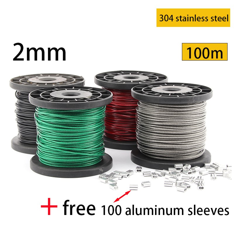 328FT304 stainless steel wire rope 2MM plastic coated clothesline ...
