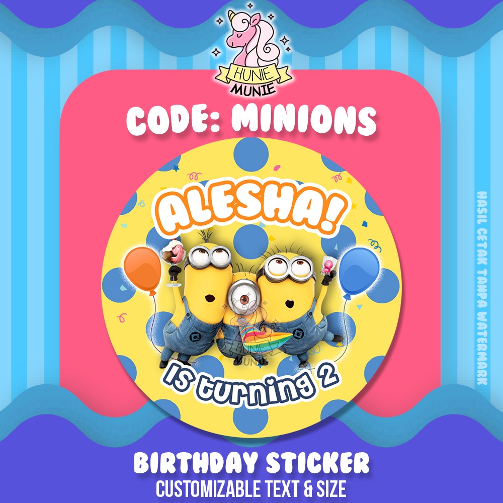 Custom Birthday Sticker - Minions Minion Despicable Me (20pcs) Birthday ...