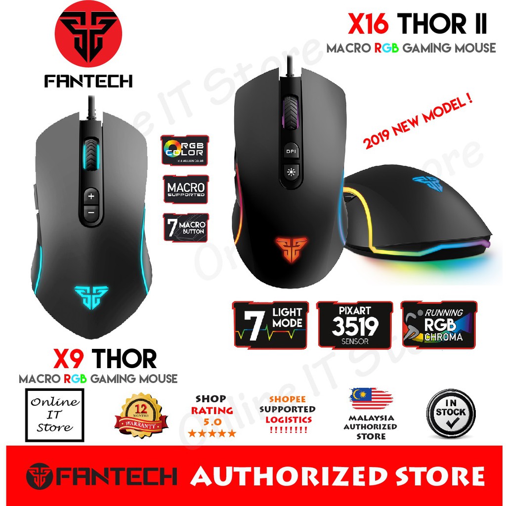 💯ORI FANTECH X9 THOR MACRO RGB 4800DPI 7 BUTTONS GAMING MOUSE/X16 THOR ...