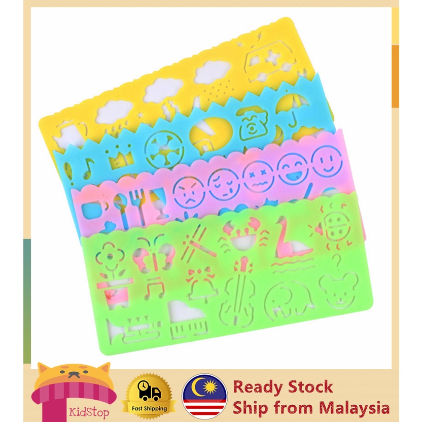 4pcs Set Creative Drawing Ruler Kids Stationery 4 Color Fun Drawing ...