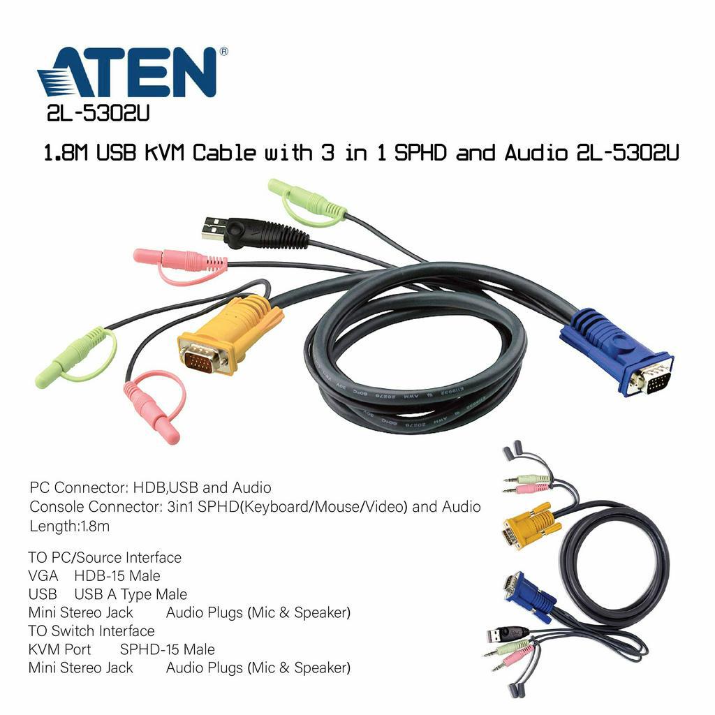 (Ready Stock) ATEN 1.8M USB KVM Cable with 3 in 1 SPHD and Audio 2L ...