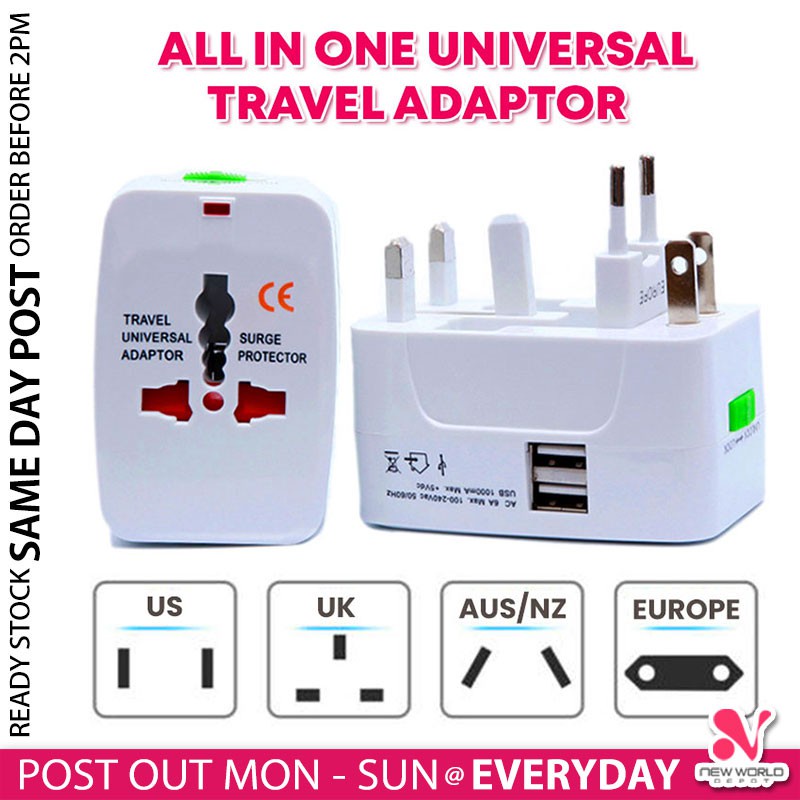𝗔𝗟𝗟 𝗜𝗡 𝗢𝗡𝗘 》International Universal Travel Adapter 2 USB Port Socket Converter Plug Penyesuai ...
