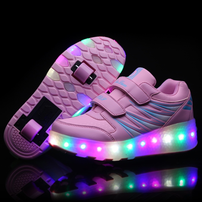 READY STOCK 2024 Boy's Girl's LED Light Double Wheel Shoes Roller Shoes ...