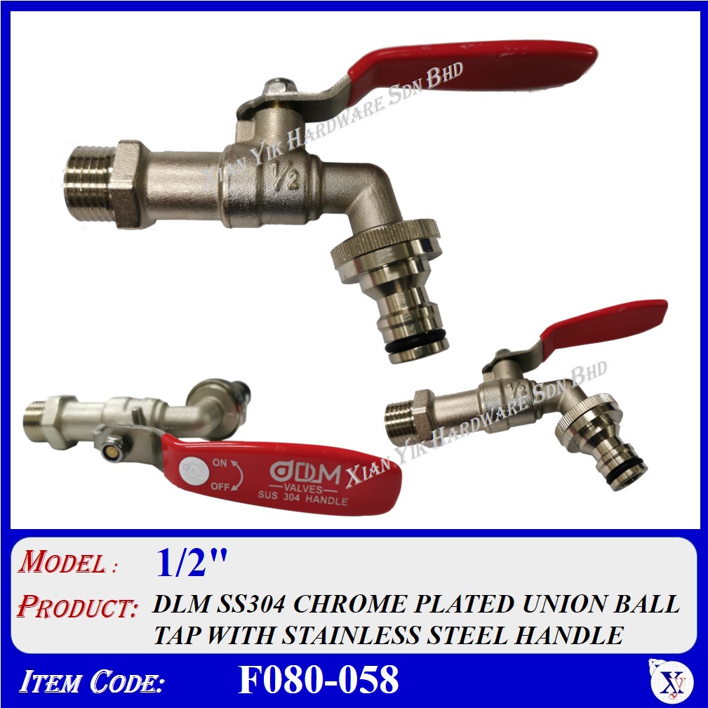 F080-058 (1/2") DLM SS304 CHROME PLATED UNION BALL TAP WITH STAINLESS ...
