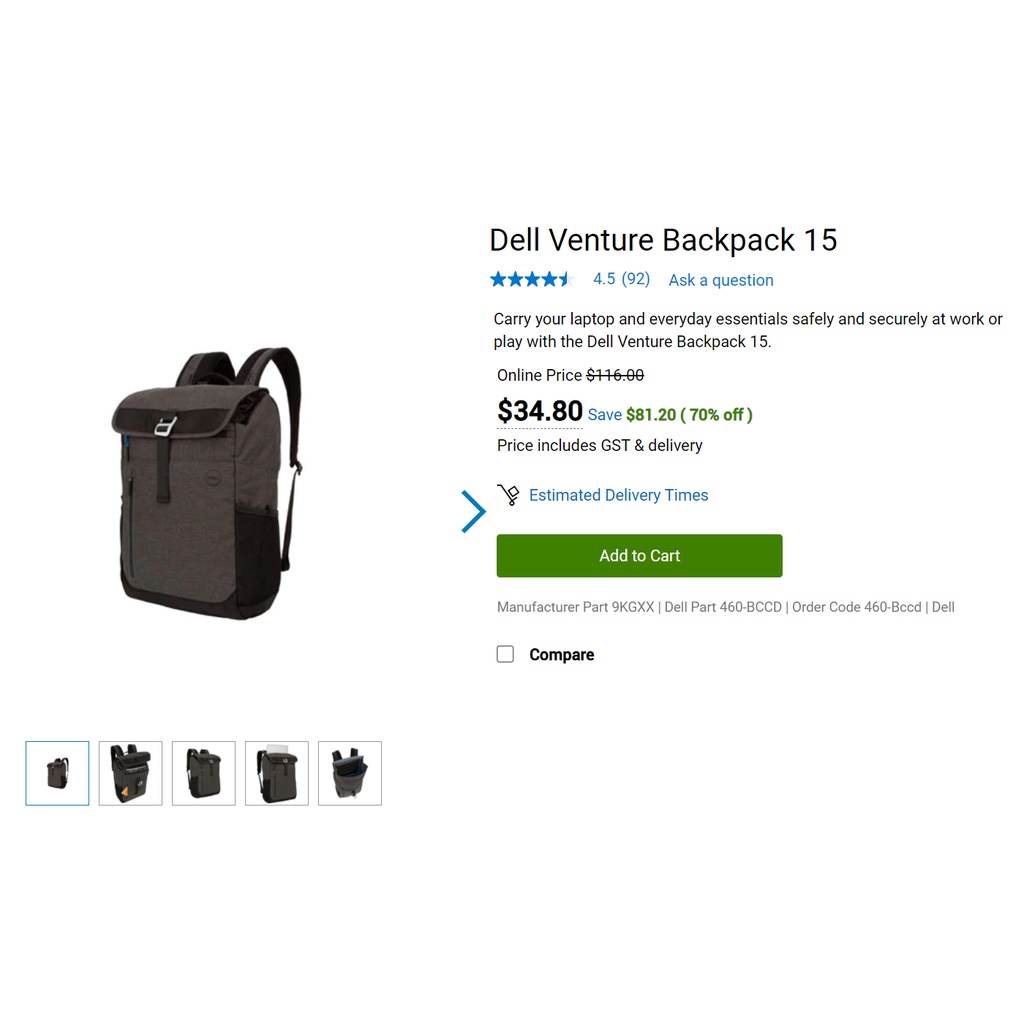 Dell Venture Backpack 15 (Brand New Original 100%) 15.6inch Laptop bag ...
