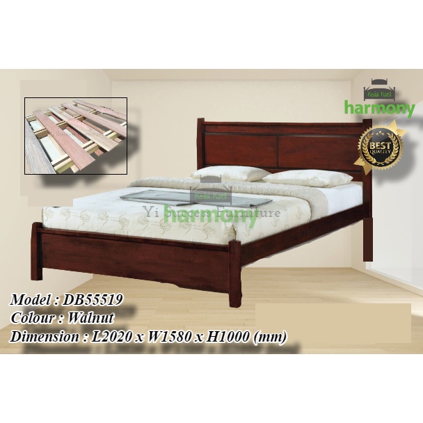 Harmony Jerry Wooden Queen Bed Frame / Solid Wood Queen Bed / Katil ...