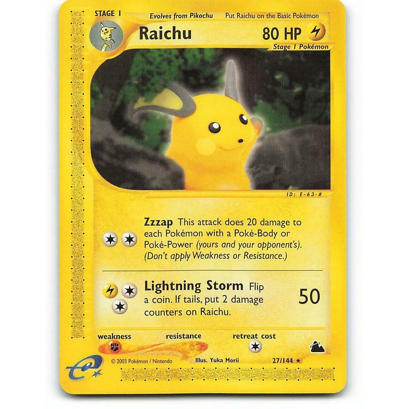 Raichu 27/144 Pikachu Rare Non Holo Skyridge E-Series Pokemon Card TCG ...