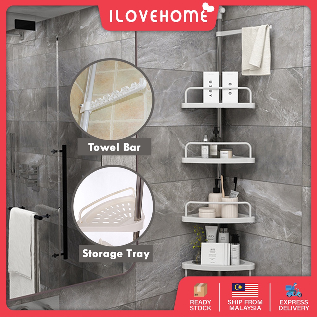 Rak Ceiling Rack 4 Tier Bathroom Corner Shelf Rack With Stainless Steel ...
