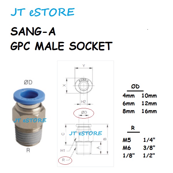 [JT eSTORE] SANG-A GPC Male Straight Socket/ Pneumatic Fittings/ Air ...
