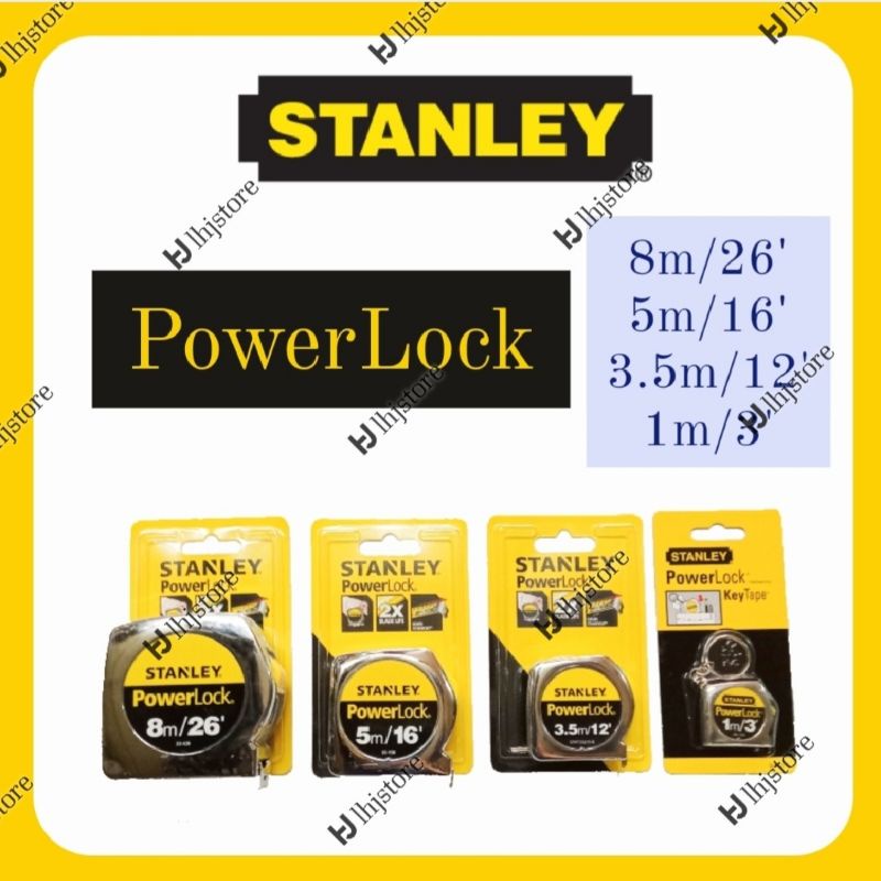 8m 26ft / 5m 16ft / 3.5m 12ft / 1m 3ft STANLEY POWERLOCK MEASURING TAPE ...