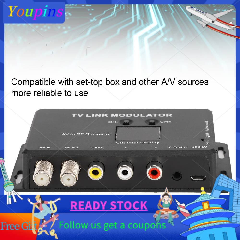 [YOP] UHF TV LINK RF Modulator AV to Video Audio Converter Adapter RCA ...