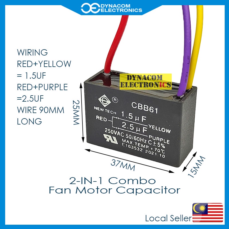 1.5UF+2.5UF 250VAC Fan Capacitor Fan Motor Combo Capacitor [Kondenser ...
