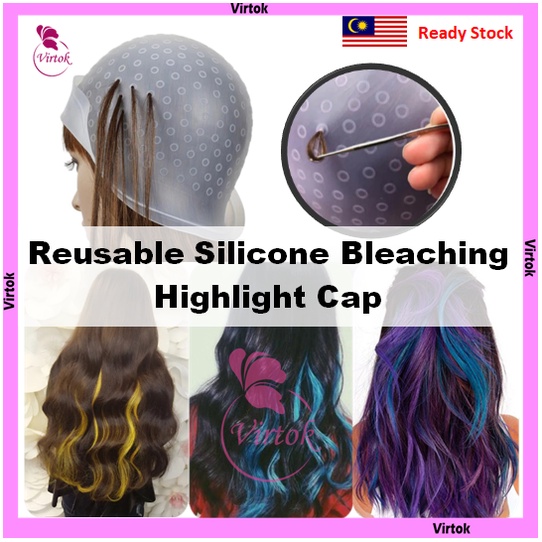 VIRTOK Silicone Gel Hair Highlighting Cap Hair Bleaching Cap Reusable ...