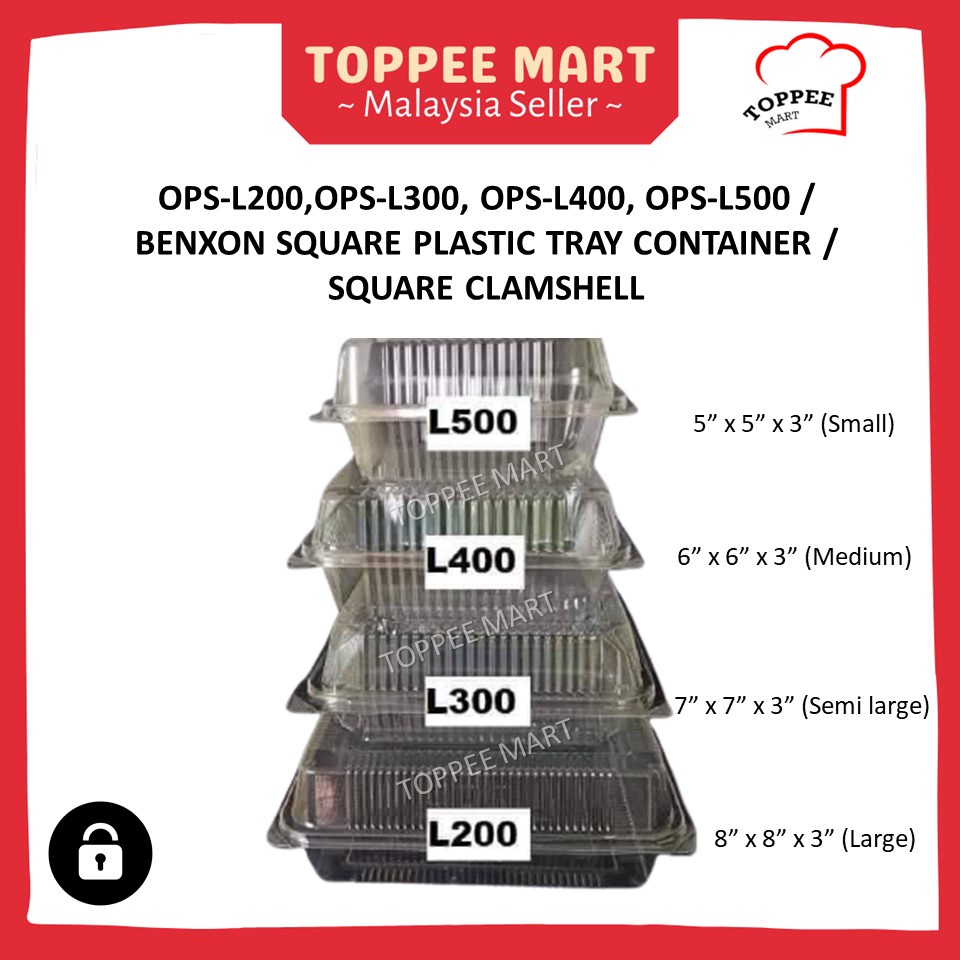[50pcs] OPS-L200/L300/L400/L500 SQUARE Plastic Tray Food Packaging ...