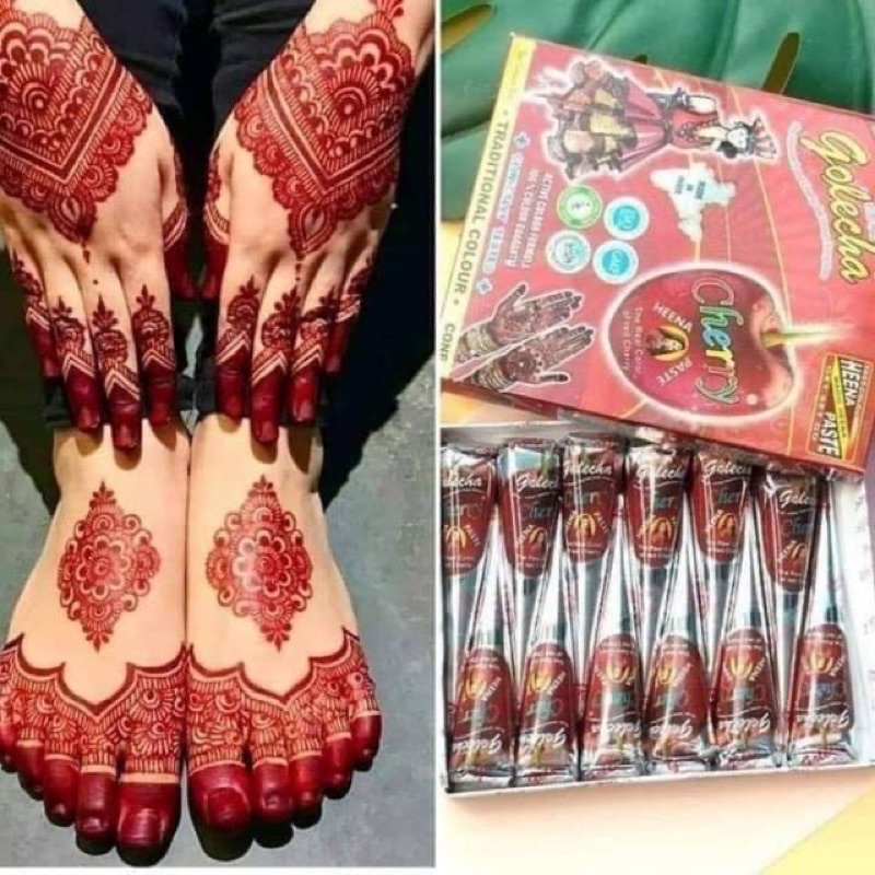 Inai Kon Merah Menyala Halal murah boleh lukis, pakai dijari kaki dan ...