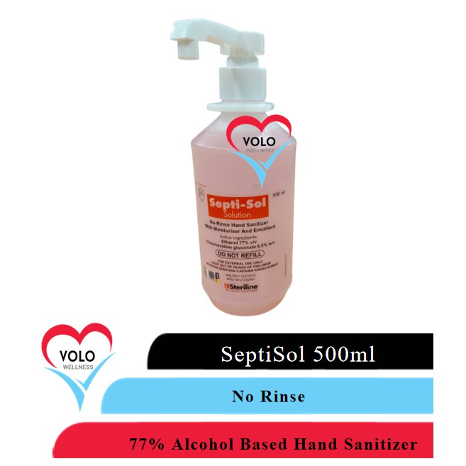 Septi-Sol 500ml (No Rinse 77% Alcohol Based Hand Rub/Sanitizer with ...