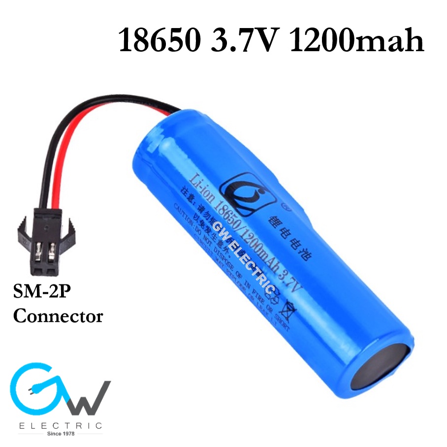 18650 1200mAh 3.7V Li-ion Battery with Protection Board, Wire Plug SM ...