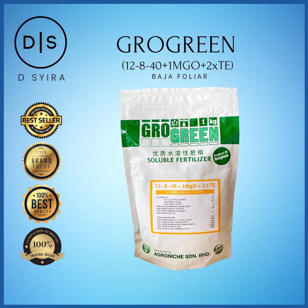 GroGreen Soluble Fertilizer 12 - 8 - 40 + 1MgO + 2 x RE (1kg)👉 Baja ...