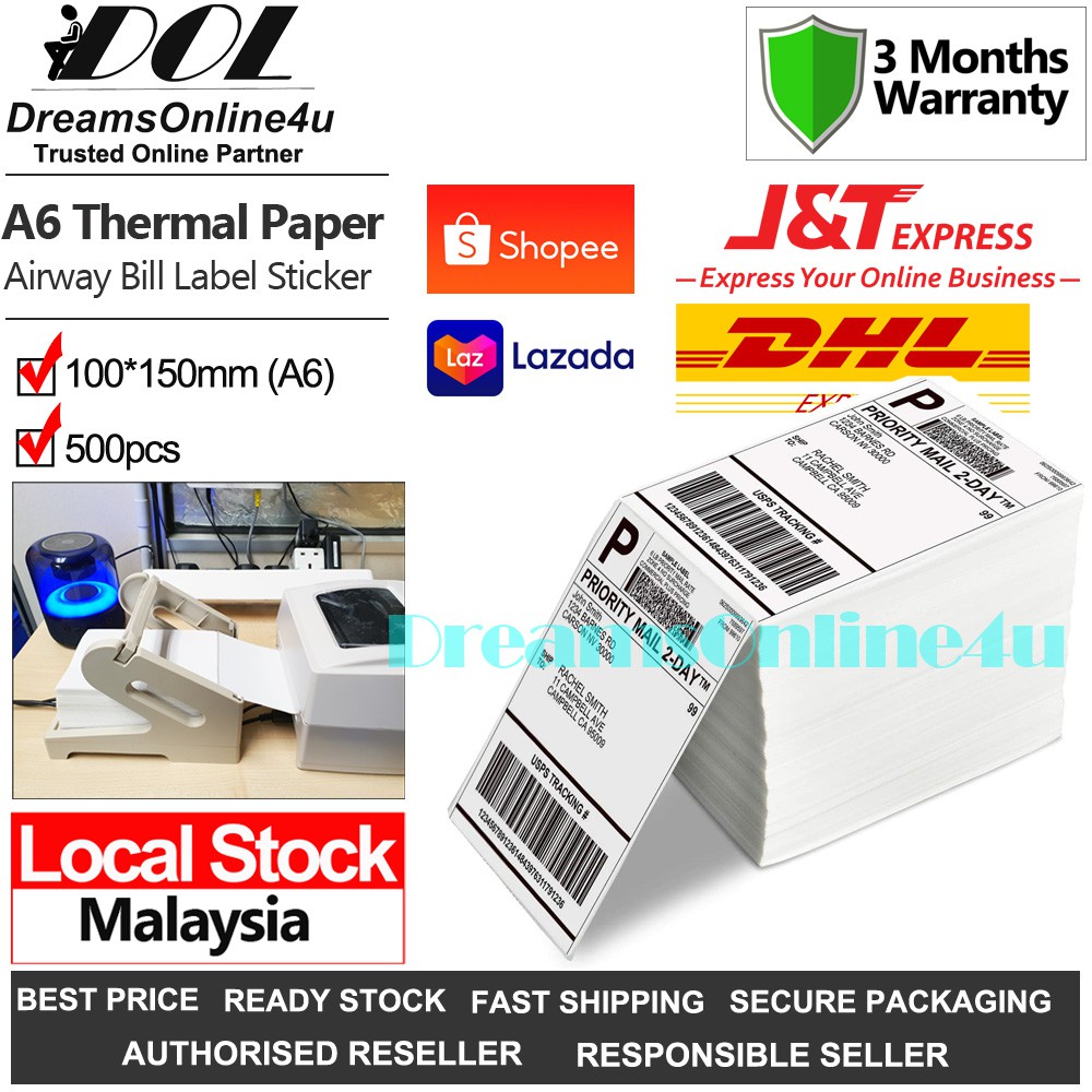 500 pcs A6 Thermal Label 100mm x 150mm Easy Tear-off Waterproof Self ...