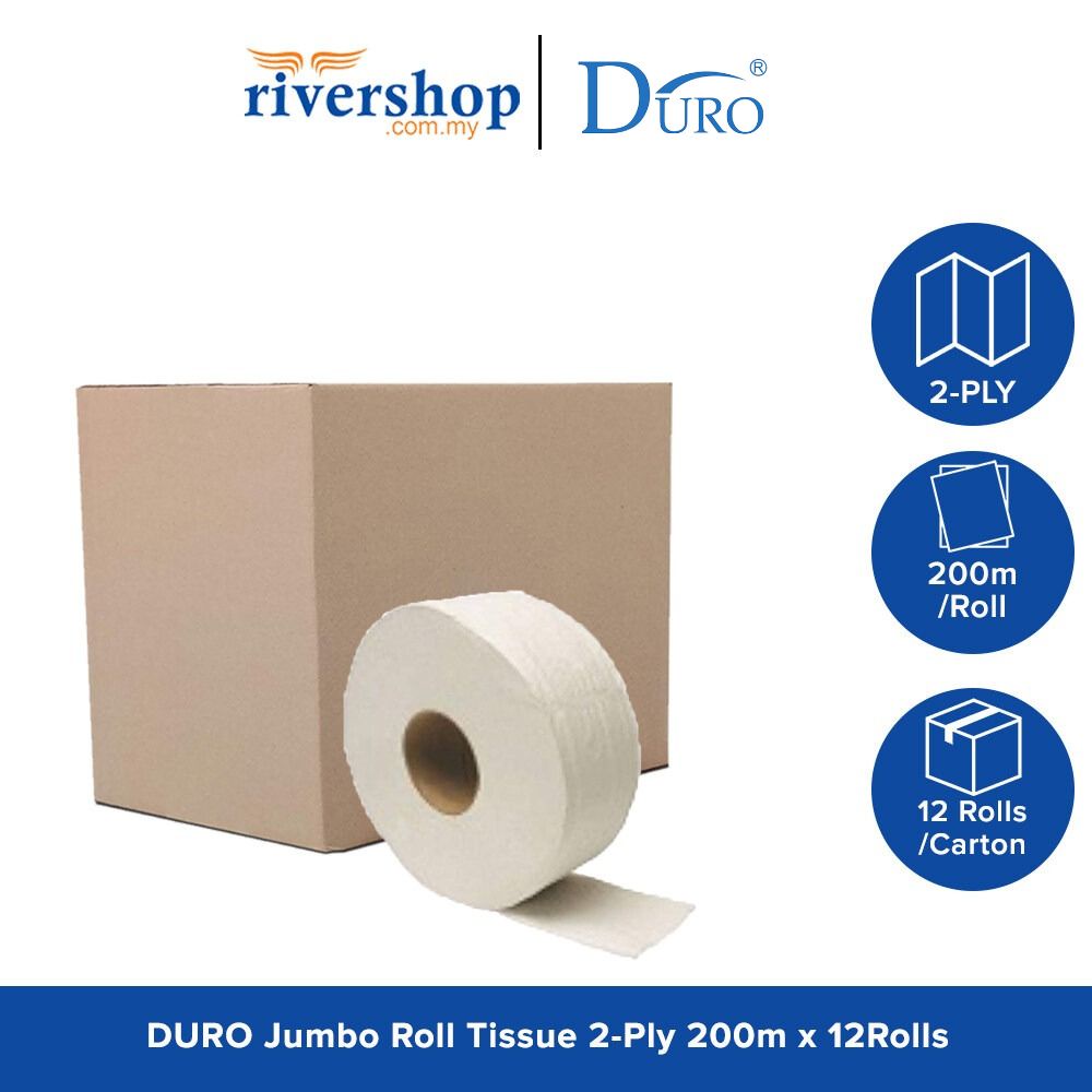 [Carton] DURO Jumbo roll tissue 2ply, 200m x 12rolls / Toilet Bathroom ...