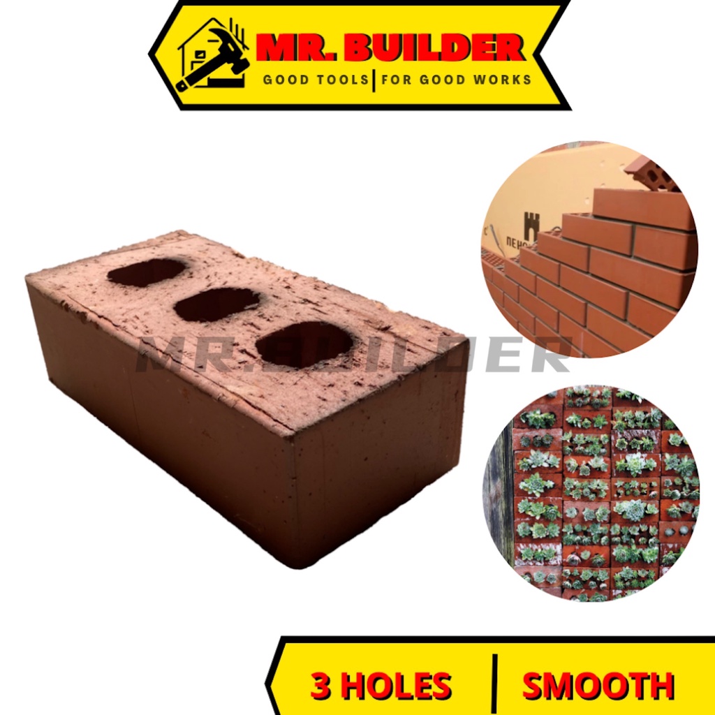 MR. BUILDER 3 Hole Facing Brick Decorative Bricks Smooth Surface Garden ...