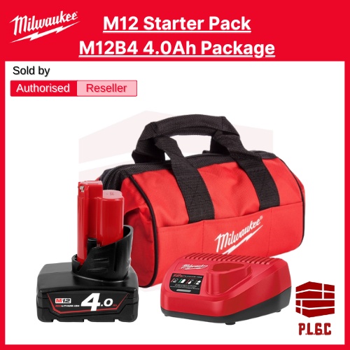 Milwaukee M12 Starter Pack M12B4 M12 x 4.0ah Battery + C12C M12 Charger ...