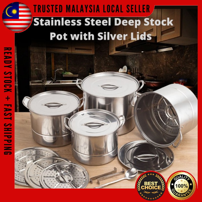 🚚READY STOCK🚚Periuk Set 8pc/Pengukus/Stainless Steel Pot/Steamer Pot ...