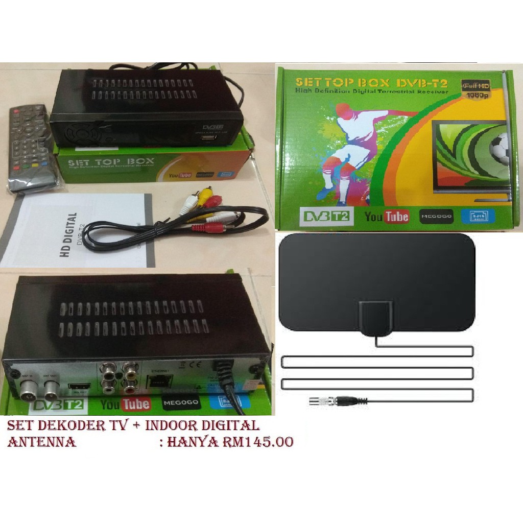 DEKODER TV TERBARU + WIFI LAN DENGAN INDOOR DIGITAL ANTENNA | Shopee ...