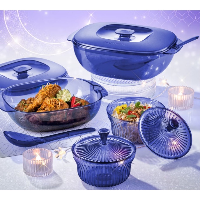 Tupperware Royale Blue Crystalline Serveware Set / Saucy Server 1.8L ...