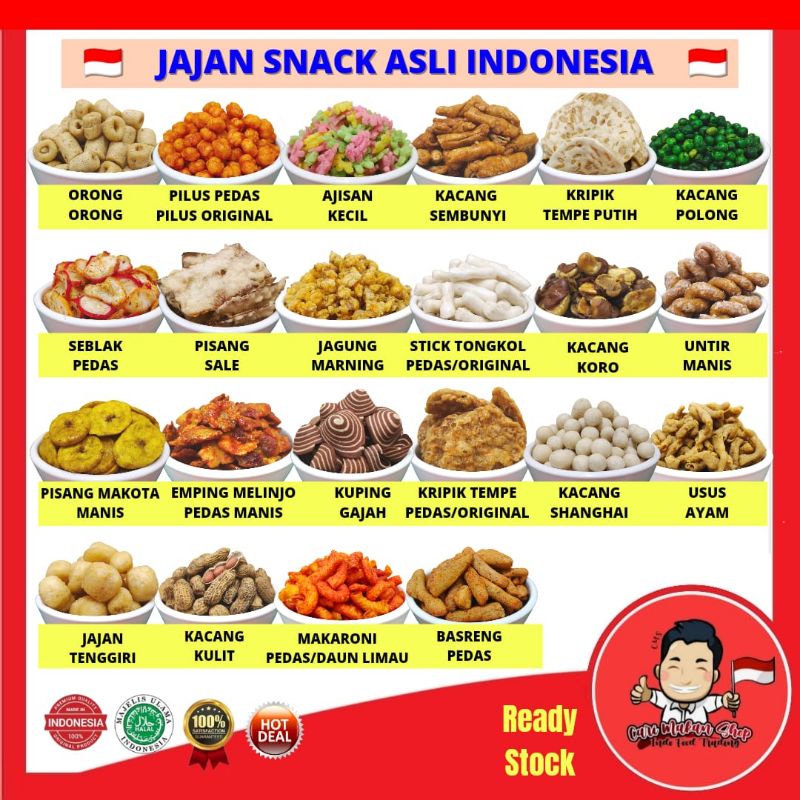 Jajan Snack Asli Indonesia 🇮🇩 Ajisan Kacang Atom Pilus Jagung Marning ...