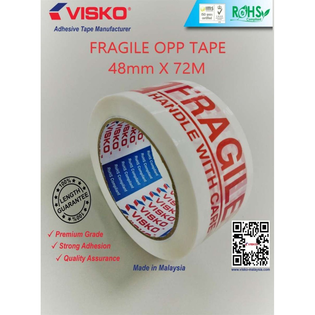 QP VISKO FRAGILE OPP TAPE 50MIC X 48MM X 80YDS (72M) (WHITE-FRAGILE ...